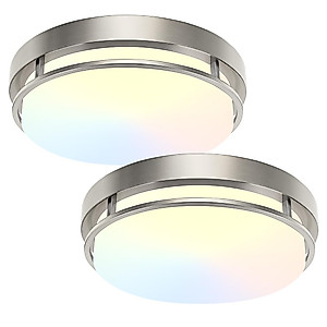 Xbuyee 2Pack LED Flush Mount Ceiling Light Fixture 13 Inch 20W, On/Off Switch 3000/4000/5000K Color Selectable, Dimmable Ceiling Lamp for Kitchen, Hallway, Stairwell, Brushed Nickel, ETL