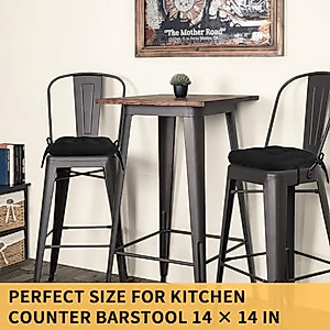 Detiblue Kitchen Counter Barstool Cushions Set of 2, 14"x14" Dinning Chair Cushions with Ties, Tufted Bar Stool Cushions for Indoor Dining Chair, Kitchen Stools, Barstools - Black
