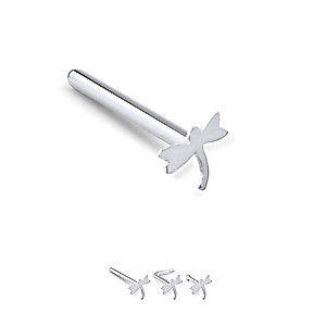 925 Sterling Silver L Bend Nose Stud Ring Dragonfly 22G