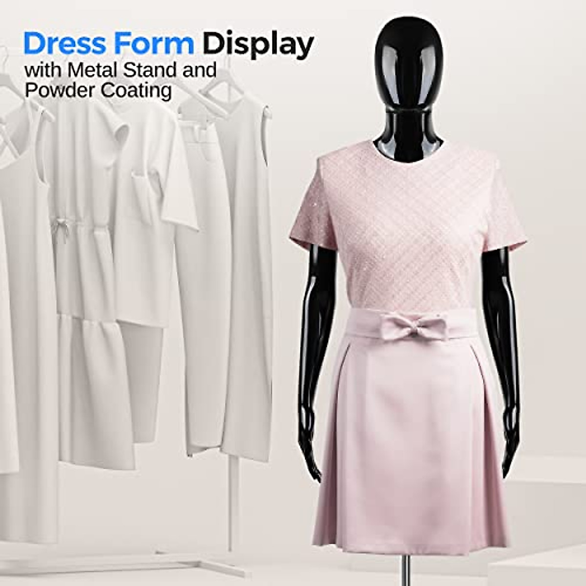 SereneLife Female Mannequin Torso, Adjustable Height and Detachable Arms Dress Form Display with Metal Stand, Glossy Black, for Sweaters, T-Shirts, Jackets, Dresses, Blouses, Tops