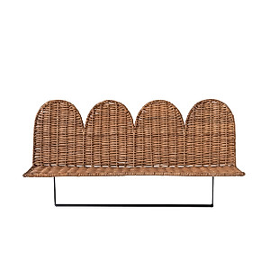 Creative Co-Op Rattan Wicker Wall Shelf with Scalloped Edge and Metal Rod, Natural