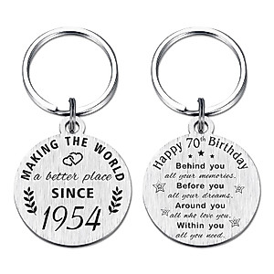 ABNTY 70th Birthday Gifts for Women Men, 70 Year Old Birthday Keychain, Born in 1954 Gifts, 1954 Birthday Decorations