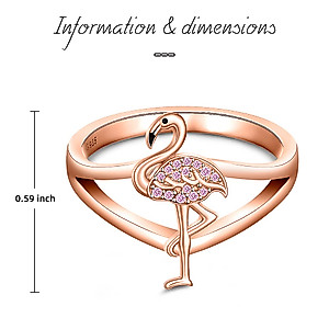 Flamingo Ring for Women Cute Bird Rose Gold Pink Flamingo Wedding Finger Rings Sterling Silver Jewelry Animal Statement Holiday Gifts Size 9