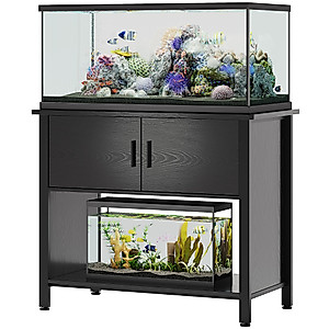 Xilingol 40-50 Gallon Aquarium Stand, Fish Tank Stand with Cabinet for Fish Accessories Storage, Heavy Duty Metal Frame, 990LBS Capacity, Turtle Tank, Reptile Terrariums and Breeder Tank Stand, Black