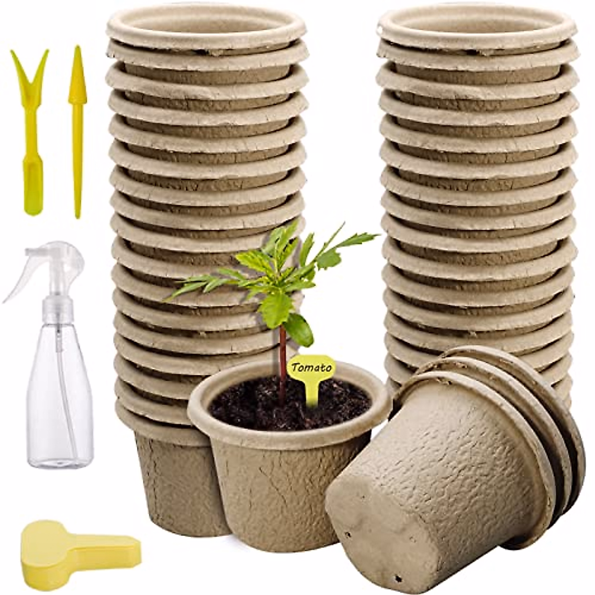 TCBWFY 4" Peat Pots for Seedlings Seed Starting Trays Pulp Plant Pots for Seedlings 30 Pack,Seed Starter Nursery Pots Seedling Pots for Vegetables Herbs Small Planting Pots