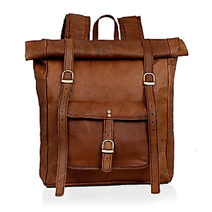 C CUERO Leather Backpack Laptop Rucksack Men Women Vintage Brown