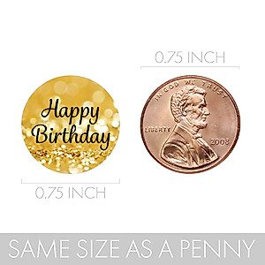 Happy Birthday Party Favor Labels Chocolate Kisses Candy Stickers - Black and Gold - 0.75 in. Round - 180 Stickers