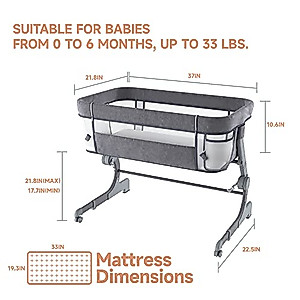Gyvif Baby Bassinet Bedside Sleeper Crib, Easy Folding Co Sleeper Bed Side Adjustable Height Portable Crib with Wheels for Newborn