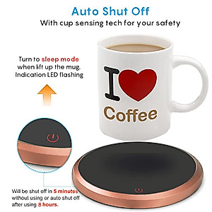 Coffee Mug Warmer - KRGMNHR Smart Coffee Warmer with Auto Shut Off for Home Office Desk Use, Electric Cup Warmer Heating Plate for Cocoa,Tea, Water, Milk, Rose Gold(Upgrade Sleep Mode)