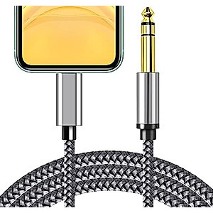 6.6ft 1/4 inch TRS Audio Stereo Cable Compatible with i-Phone, 6.35mm Male 1/4'' AUX Jack Adapter Cord for Phone 13,12,11,XS,XR,Pad,Pod, Amplifier, Speaker, Headphone, Mixer (NOT Support Recording)