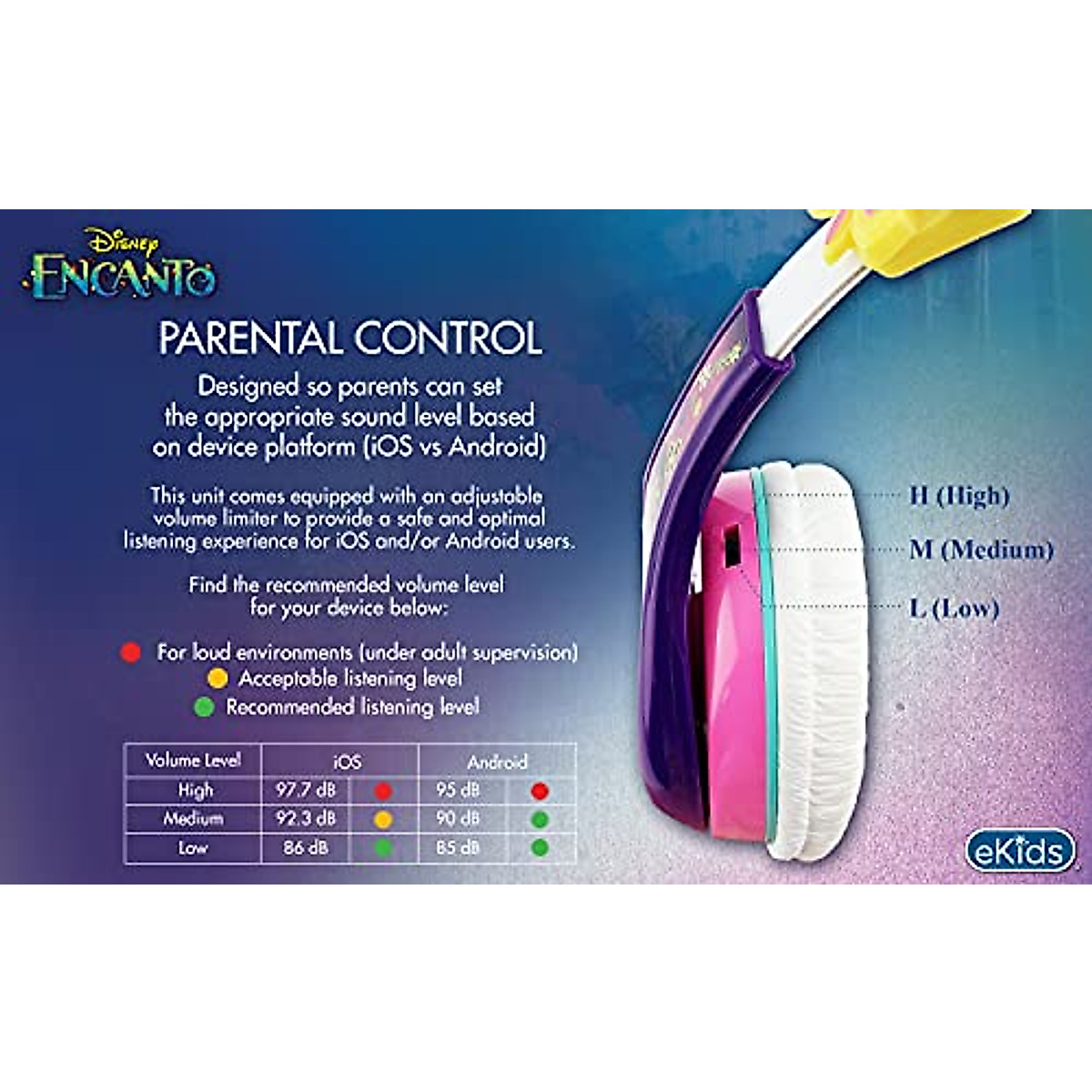 eKids Disney Encanto Headphones for Kids, Wired Headphones for School, Home or Travel, Tangle Free Toddler Headphones with Volume Control, 3.5mm Jack, Includes Headphone Splitter