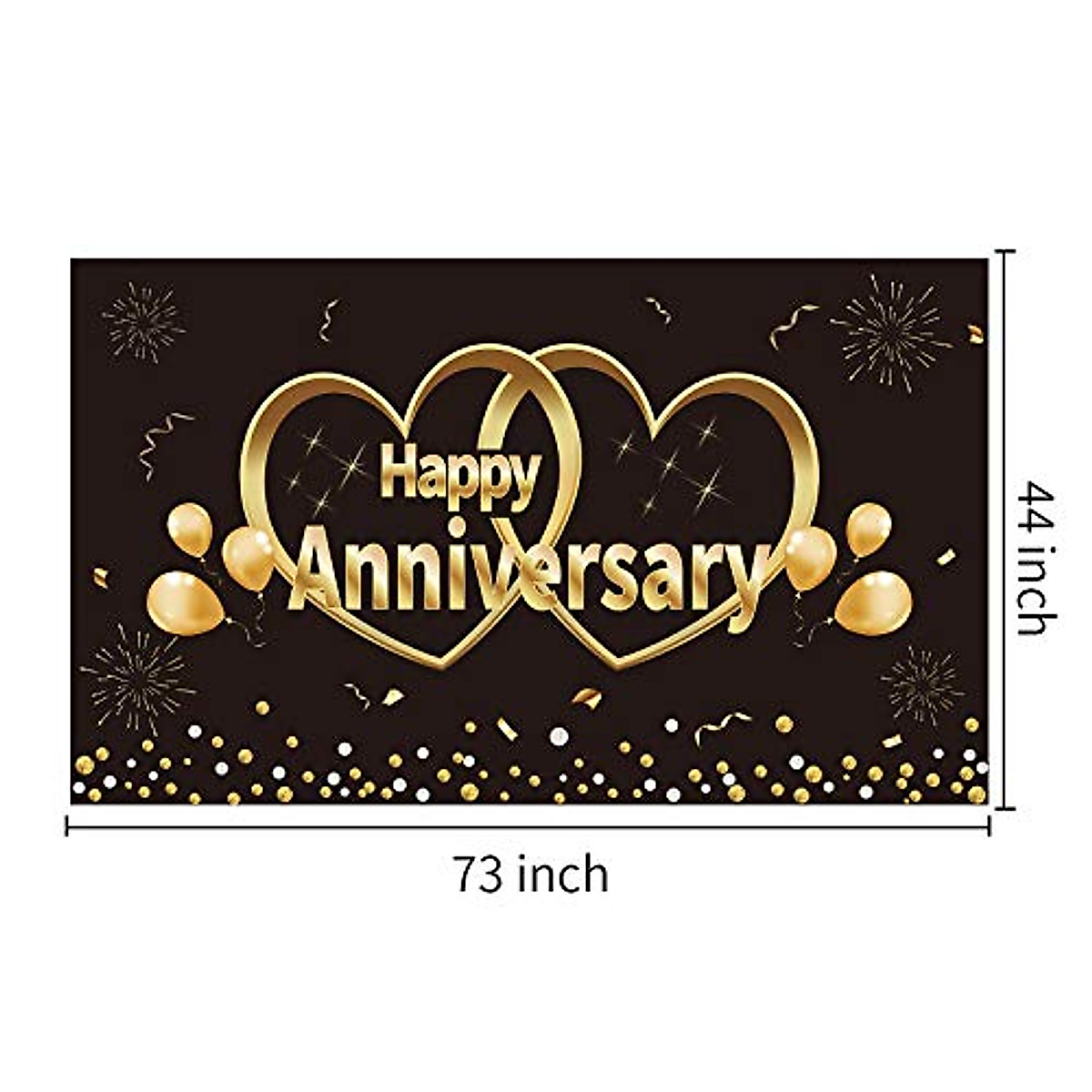 Kauayurk Happy Anniversary Banner Backdrop Decorations, Extra Large Wedding Anniversary Party Poster Supplies, Black Gold Anniversary Decor Photo Booth for Outdoor Indoor(6X3.6ft)