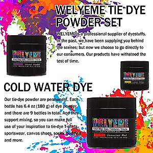 WELYEME Tie Dye Powder Bulk, Fabric Dye Powder 9 Pack, Cold Water Dye Set for Clothes, Tie-Dye Powder Kit