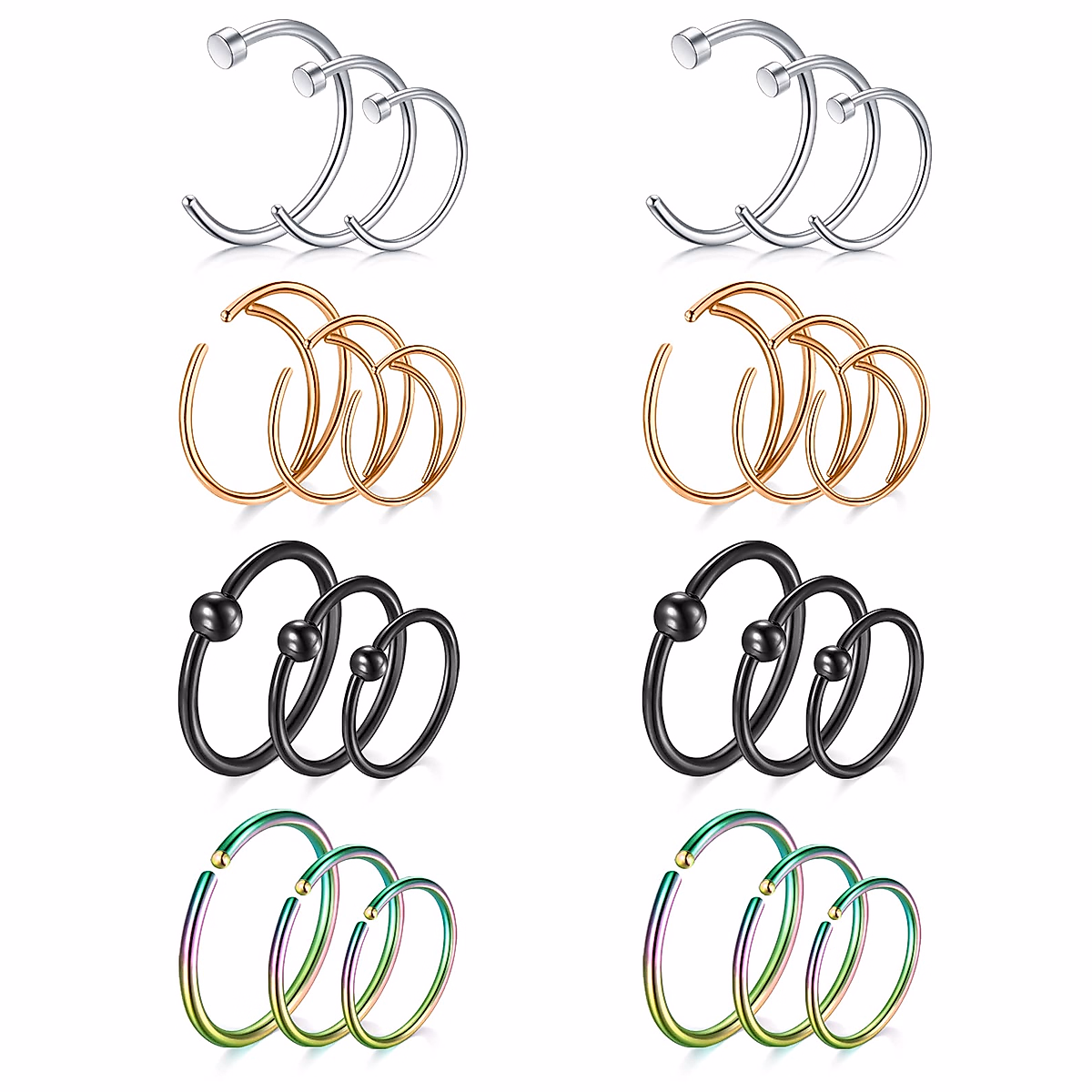 FECTAS 20G Nose Rings Hoop Nose Ring Surgical Steel 20 Gauge 8/10/12mm Piercing Small Hoops Jewelry for Women Men