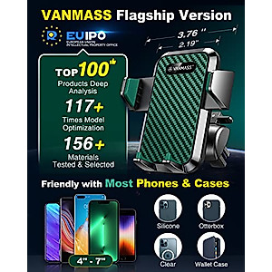 VANMASS [2023 Upgraded] Car Dashboard Phone Holder Mount [Super Suction Cup] Compatible for iPhone 13 Pro Max 12 11 X Xr 8 7 Plus Mini Se Universal Cell Phone Windshield Vent Handsfree Cradle，Green