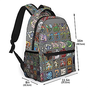 Monster Hunter Backpack,Travel Casual Daypack for Men Women,Multifunction Outdoor Sports Bag