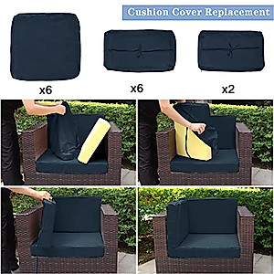 Qaworci Outdoor Cushion Slipcovers, Waterproof Patio Cushion Covers Replacement, Washable Patio Cushion Covers, Cushion Covers for Patio Furniture with Zipper (Blue)