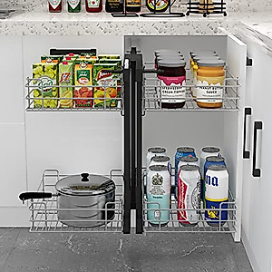 Blind Corner Cabinet Pull Out, 15in opening Soft Close Heavy Duty Kitchen Corner Cabinet Organizer, 4 chrome plated storage baskets, for cabinets Minimum size: 18.89"D*27.16"W*22.83"H