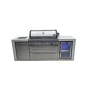 Mont Alpi MAi805-DFC 44-inch 6-Burner 115000 BTU Deluxe Stainless Steel Island Outdoor Kitchen Gas Barbecue Grill+ Fridge Cabinet + Granite Countertops and Sides + Infrared Side Burner