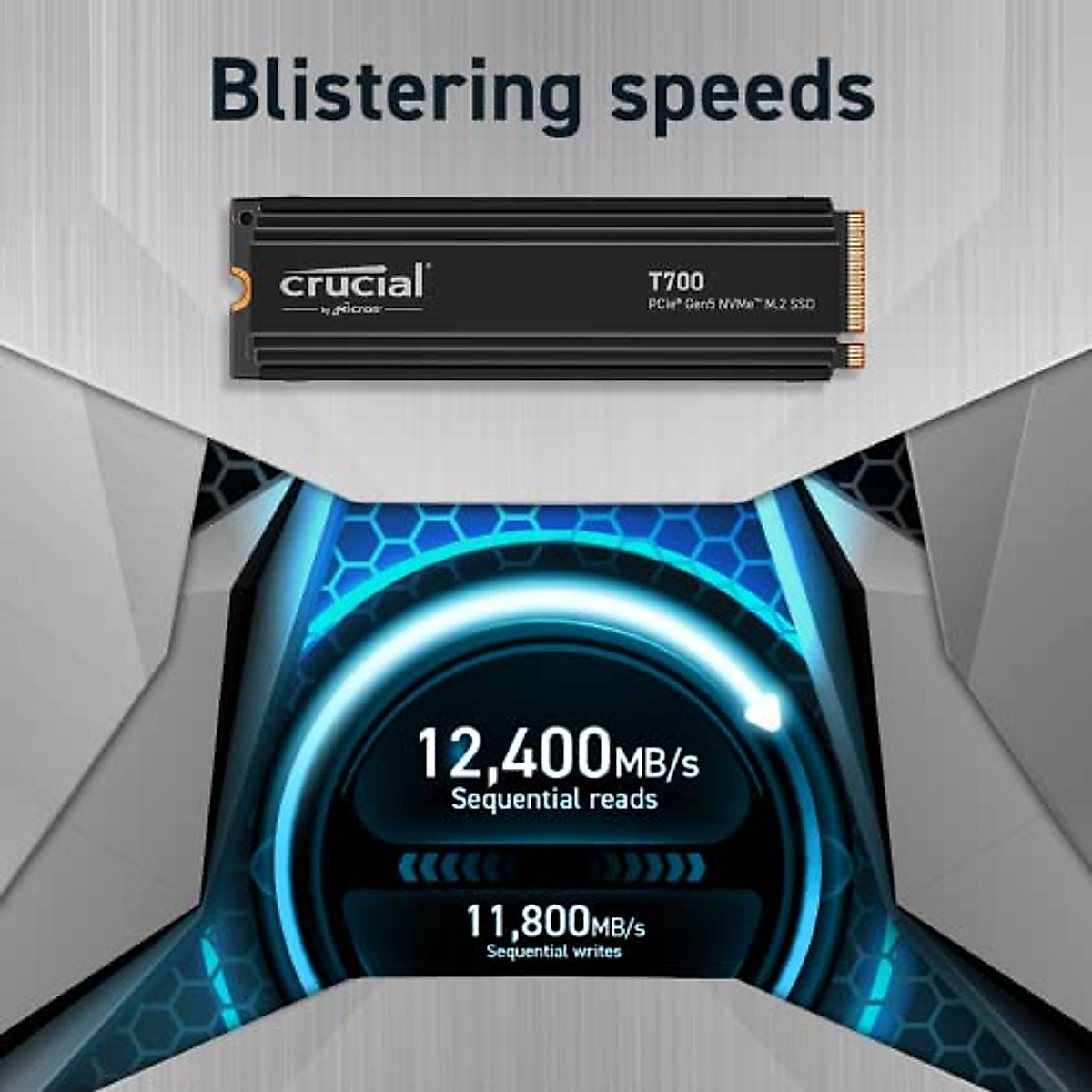 Crucial T700 4TB Gen5 NVMe M.2 SSD - Up to 12,400 MB/s - DirectStorage Enabled - CT4000T700SSD3 - Gaming, Photography, Video Editing & Design - Internal Solid State Drive