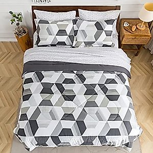Twin Bed in a Bag Pattern Neutral Comforter Set with Sheets 5-Pieces for Girls and Boys - Soft Bedding Sets with Down Alternative Comforter, Pillowsham, Flat Sheet, Fitted Sheet, Pillowcase All Season