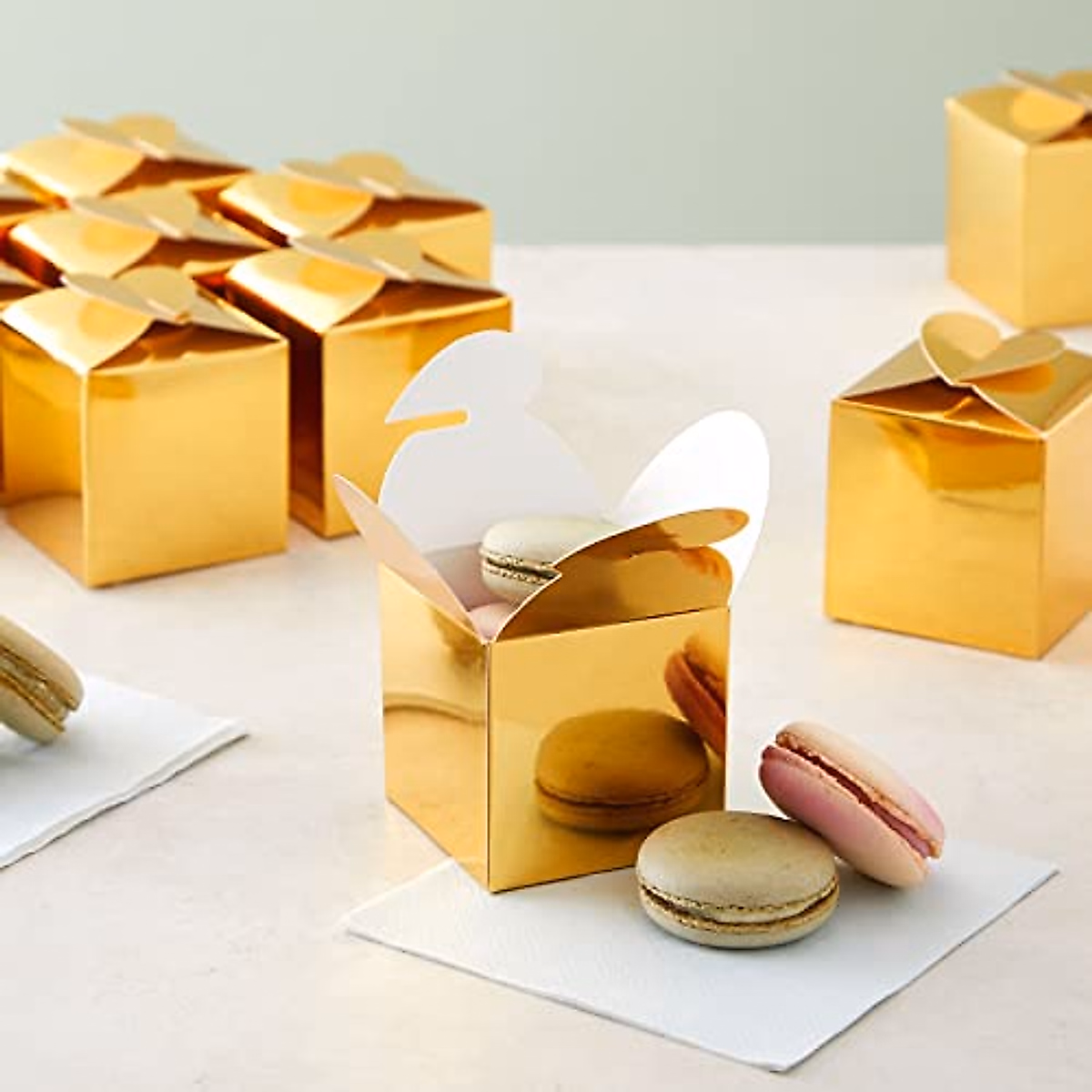 Sparkle and Bash Gold Foil Party Favor Gift Boxes (2.5 x 2.5 x 2.5 Inches, 100 Pack)