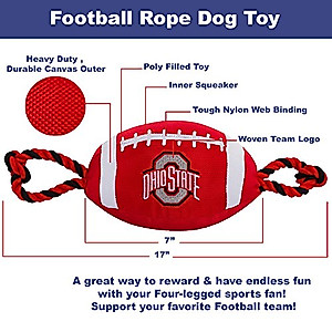 Pets First NCAA Ohio State Buckeyes Football Dog Toy, Tough Quality Nylon Materials, Strong Pull Ropes, Inner Squeaker, Collegiate Team Color (OH-3121)