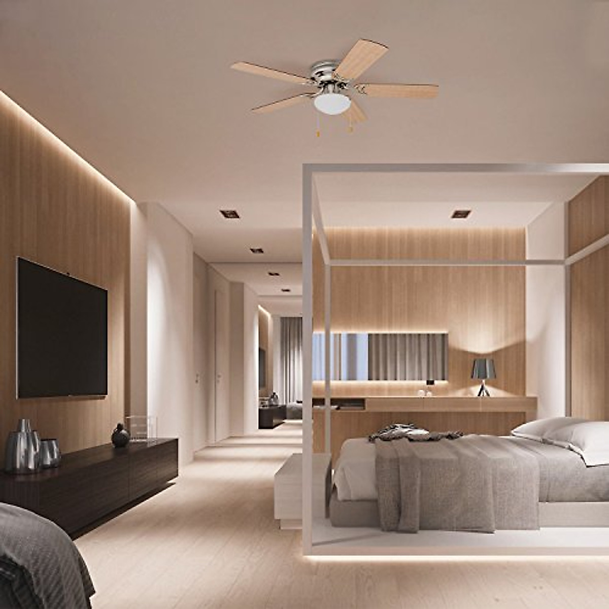 Prominence Home 80029-01 Alvina Led Globe Light Hugger/Low Profile Ceiling Fan, 42 inches, Satin Nickel