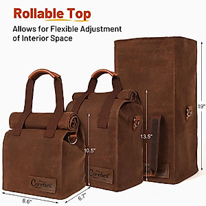 Corebes Insulated Lunch Bag for Men/Women, 11L Waxed Canvas Lunch Box with Adjustable Shoulder Strap & Double Hook-and-Loop Handles for Work Picnic Hiking Brown