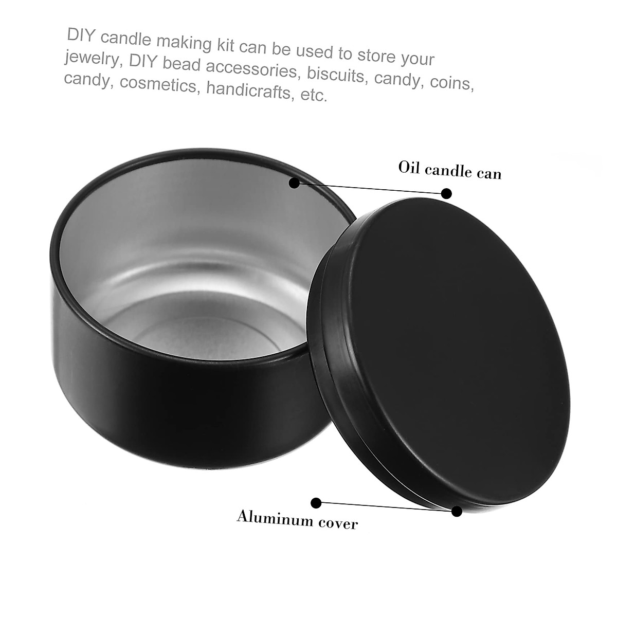 ULDIGI 12pcs Black Aluminum Candle Tins - Round, 8 Oz, Compact & Portable, Ideal for Travel, Storage & DIY Candle Making