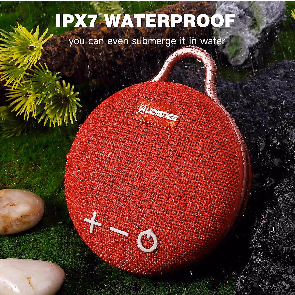 UrbanX Audience Series IPX7 Bluetooth Waterproof Speaker with Clip, 20H Playtime, Compact Speaker with Big Sound, Punchy Bass, Wireless for Samsung Galaxy M10 & Beach, Pool, Boat, Biking Red 1 Pack