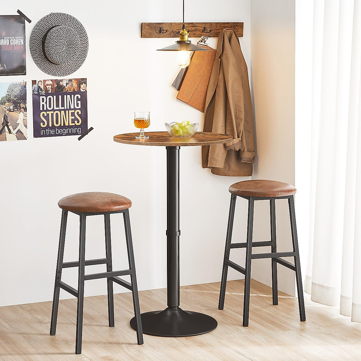 HOOBRO Round Bar Table, 35" Tall Pub Table, Cocktail Table with Base, Stable Counter Table with Non-Slip Base for Narrow Space, Bar Height Table for Kitchen, Easy to Assemble, Rustic Brown BF57BT01
