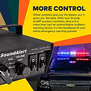 SoundAlert 100W Emergency Police Siren Amplifier [2 x 20A Switch Control] [Hands-Free Air Horn] [PTT Mic] [Radio Rebroadcast] Warning PA System for Emergency Vehicles Trucks Cars Warning Lights