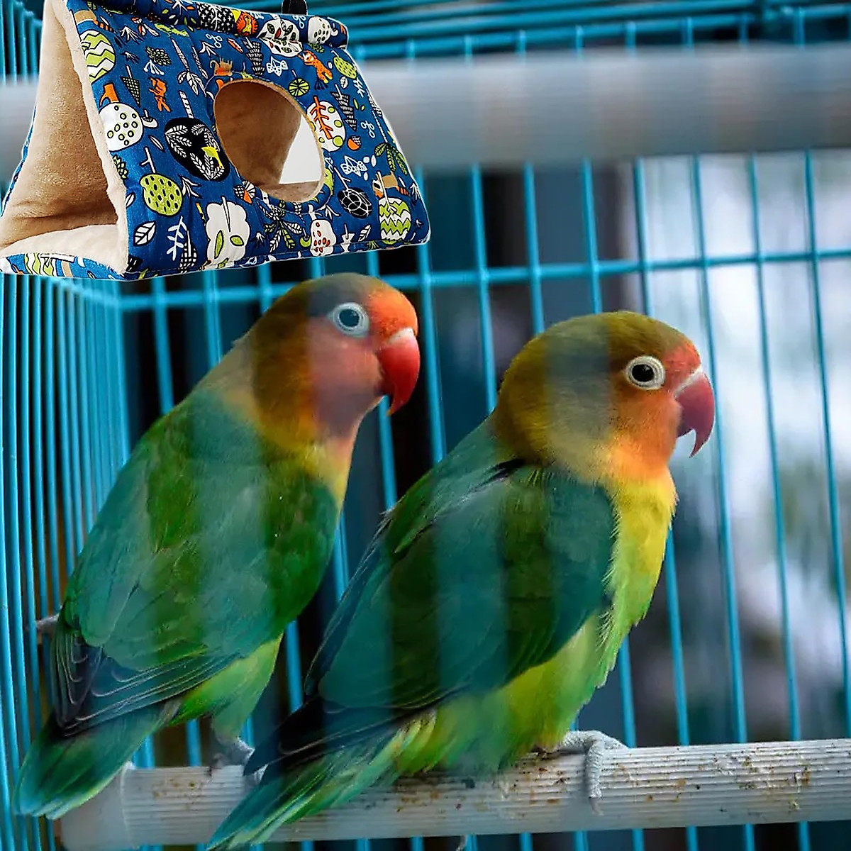 Bird Nest Winter Warm House Hanging Hammock Velvet Shed Hut Cage Bird Plush Fluffy Hideaway Sleeping Bed Fuzzy for African Grey Cockatoo Parrot Parakeet Cockatiels Budgies Parakeets (Small, Blue)