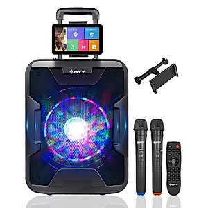 Karaoke Machine for Adults, Wireless Portable PA System Bluetooth Karaoke Speaker with 8" Subwoofer, 2 Wireless Microphones, Disco Ball Light for Christmas Singing Party Home Karaoke Outdoor