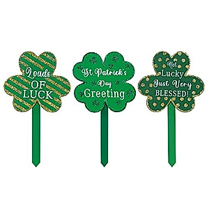 DEWBIN St Patricks Day Decorations, 3 PCS St Patricks Day Yard Sign with Decorative Shamrock for St Patricks Day Decor, Irish Garden Stakes St Patricks Day Decorations Outdoor for The Home, Garden