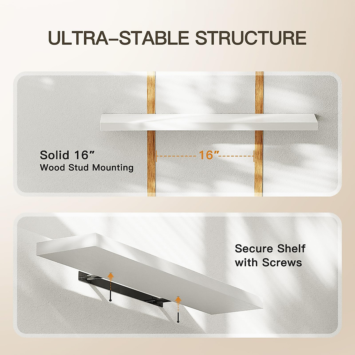 AMADA HOMEFURNISHING Floating Shelves, 32″ Large Wall Mounted Shelves for Bathroom, Bedroom, Living Room, Kitchen, Office, Hanging Shelf for Wall Décor Storage, Set of 2, White