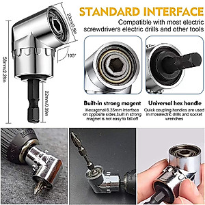 MXiiXM Flexible Drill Bit Extension Hex Shank Kit 25Pcs, 105° Right Angle Drill Attachment, 1/4 3/8 1/2" Rotatable Socket Adapter Set, Universal Socket Wrench, Drill Bit Holder Screwdriver with Box