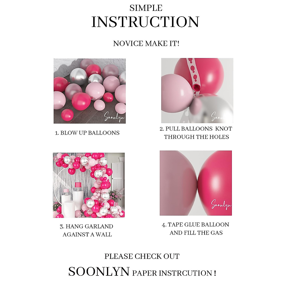 Soonlyn Pink Balloon Arch Kit 12ft Girl's Hot Pink Balloon Garland kit Theme Female Gift for Birthday Baby Shower Wedding Bridal Shower