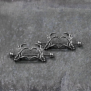 Body Candy Nipplerings Piercing Women 14G 1 1/2" Stainless Steel Skeleton Heart 2Pc Dangle Nipple Ring Set 38mm