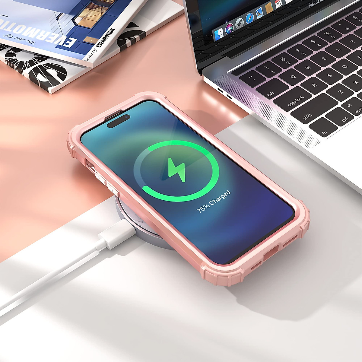 IDweel for iPhone 14 Pro Max Case,for iPhone 14 Pro Max with Screen Protector for Women, 3 in 1 Shockproof Slim Fit Hybrid Heavy Duty Hard PC Cover Soft Silicone Bumper Full Body Case,Rose Gold