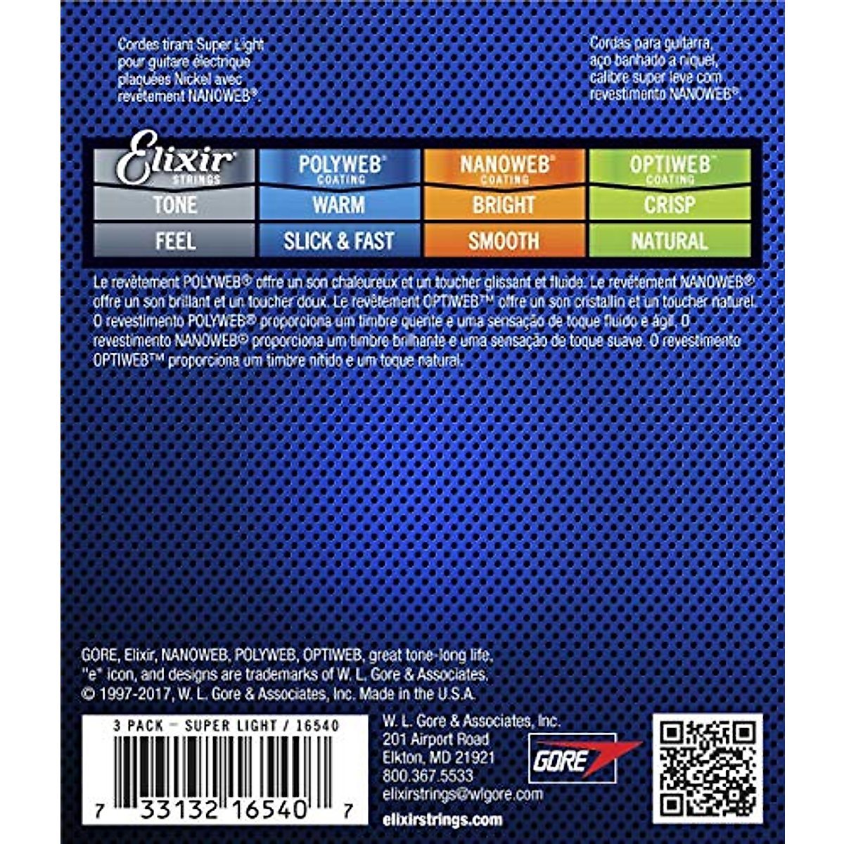 Elixir® Strings 16540 Electric Guitar Strings with NANOWEB® Coating, 3 Pack, Super Light (.009-.042)