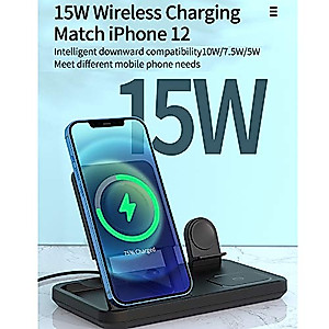 Wireless Charger, 4 in 1 Charging Station Compatible with Magsafe Charger iPhone 12, Apple Watch Series 6, Apple Pen Charger, Airpods Wireless Charger (Black)