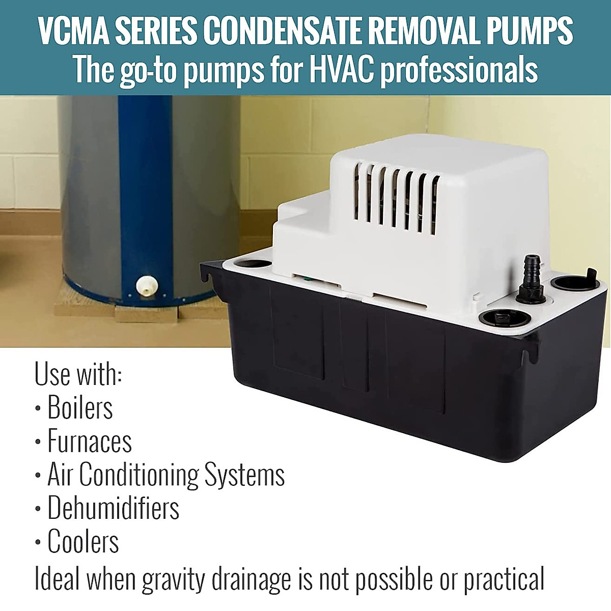 Little Giant VCMA-15ULS 115 Volt, 65 GPH, 1/50 HP Automatic Condensate Removal Pump with Safety Switch, White/Black, 554405