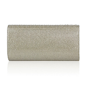 Damara Women Wave Hem Shining Pleated Snao Wedding Clutch,Champagne