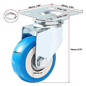 8 Pack Caster Wheels Swivel Plate Casters On Blue Polyurethane Wheels PU