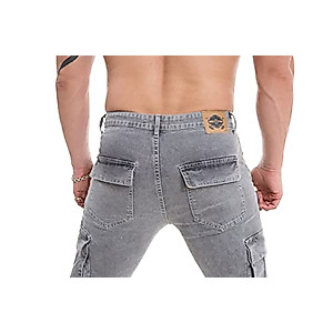 TEGIAS Mens Grey Slim Fit Stretch Jeans Classic Denim Work Pants with Pockets Casual Trousers 34