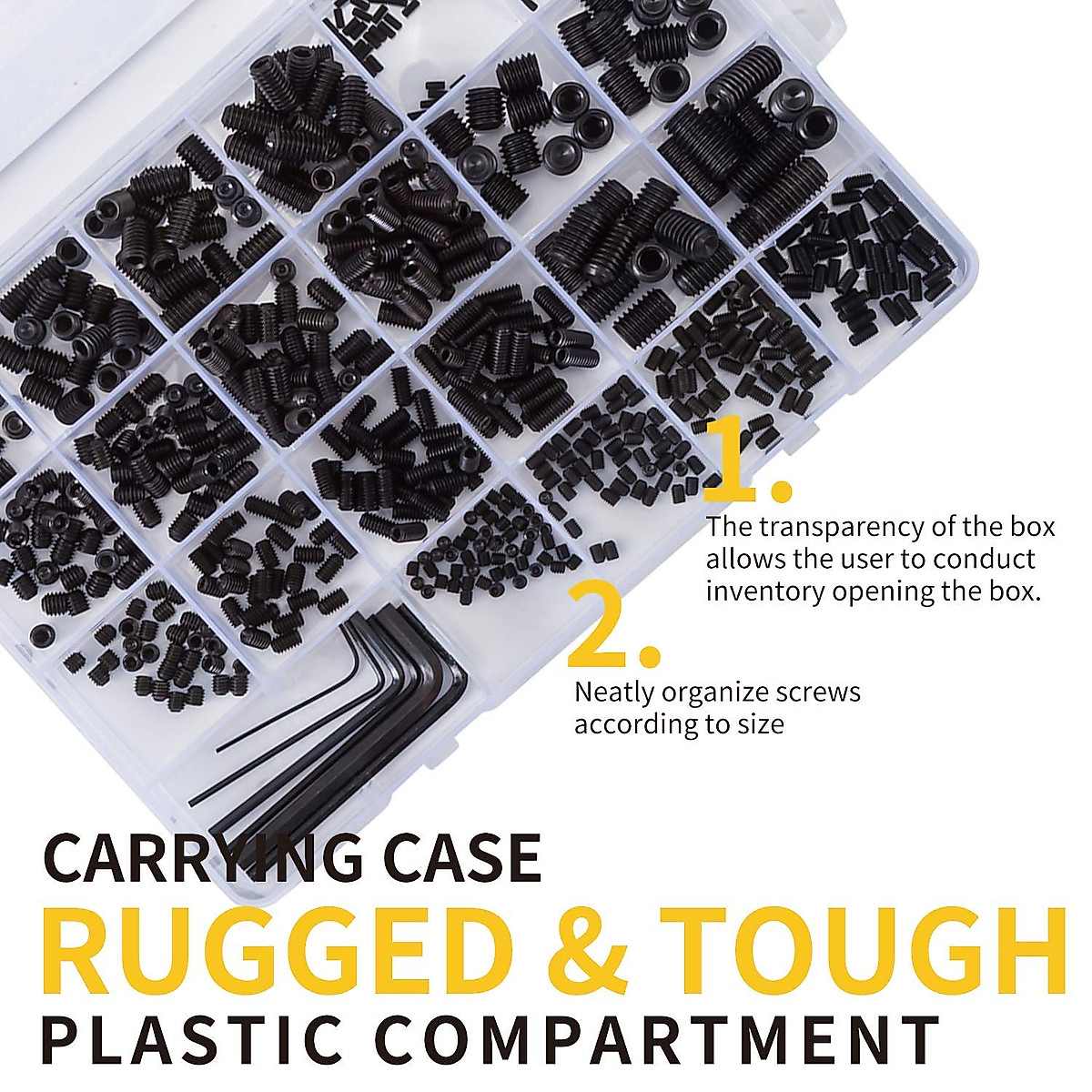 TOTFSTNR 666Pcs Internal Hex Drive Cup-Point Screws Assortment Kit, 22 Sizes M2/3/4/5/6/8 Set Screw Set for Door Handles, Faucet, Light Fixture, 12.9 Class Alloy Steel (Black)