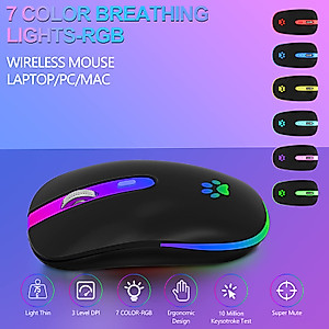 FUWANG Wireless Mouse, Rechargeable LED Wireless Bluetooth Mouse,Portable USB Optical 2.4G Wireless Bluetooth Two Mode Computer Mice with USB & Type-c Receiver(Black)