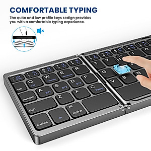 HAMOPY Foldable Keyboard, Leather Tri-Folding Wireless Portable Bluetooth Keyboard with Sensitive Touchpad Mouse (Sync Up to 3 Devices), Mini Rechargeable Travel Keyboard for Windows Mac Android iOS